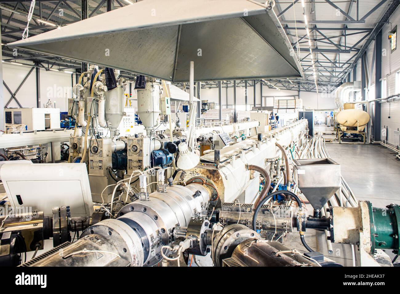 Inside factory. the interior of the equipment used in the polypropylene ...