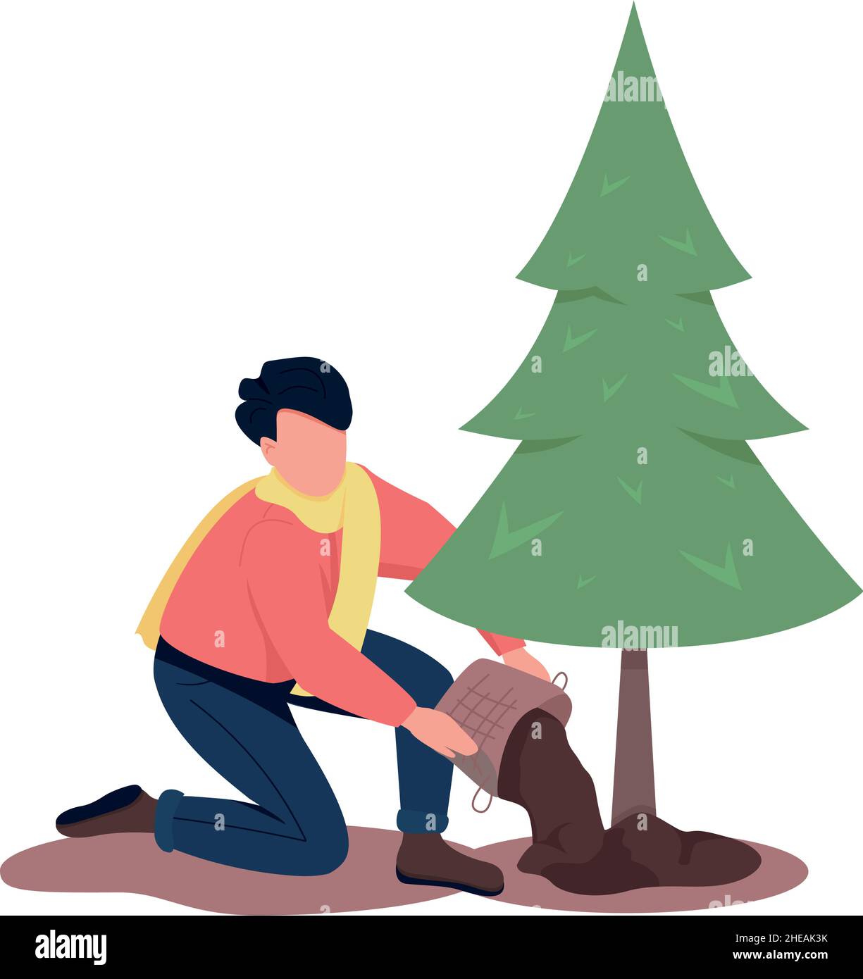Man planting pine tree semi flat color vector character Stock Vector ...