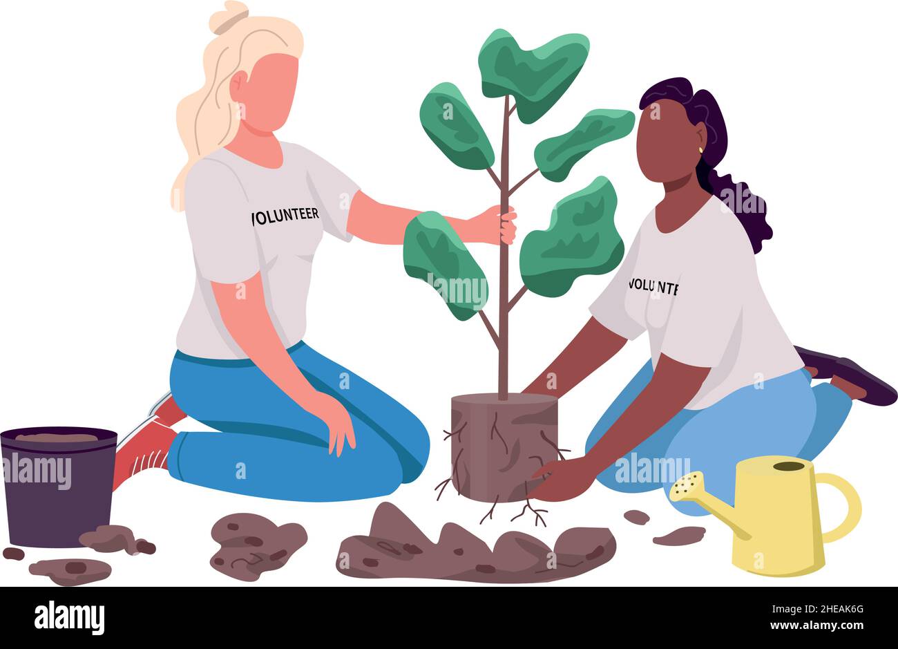 Women planting tree semi flat color vector characters Stock Vector ...