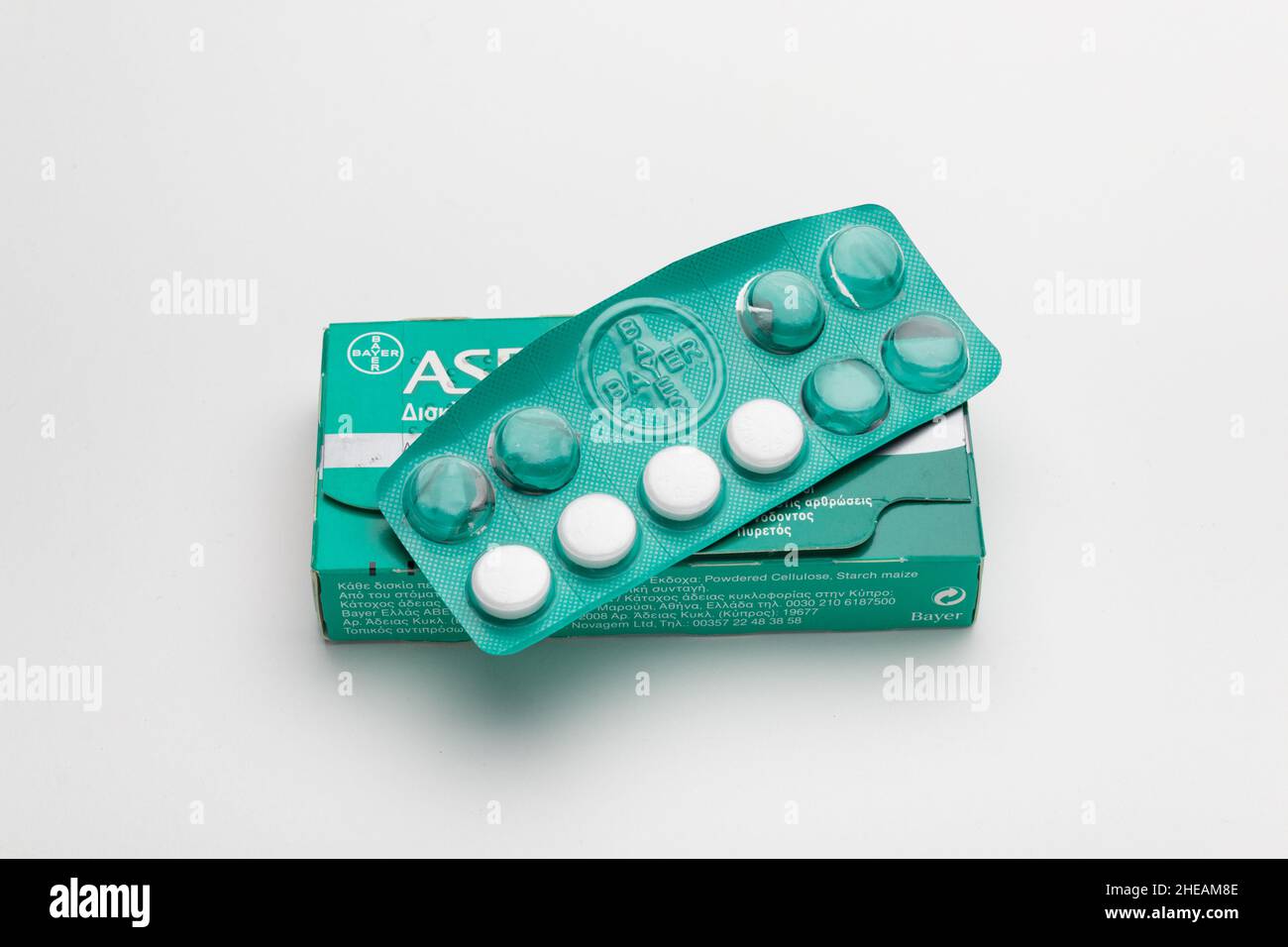 ATHENS, GREECE - DECEMBER 30 2021: Used Aspirin pill blister container ...
