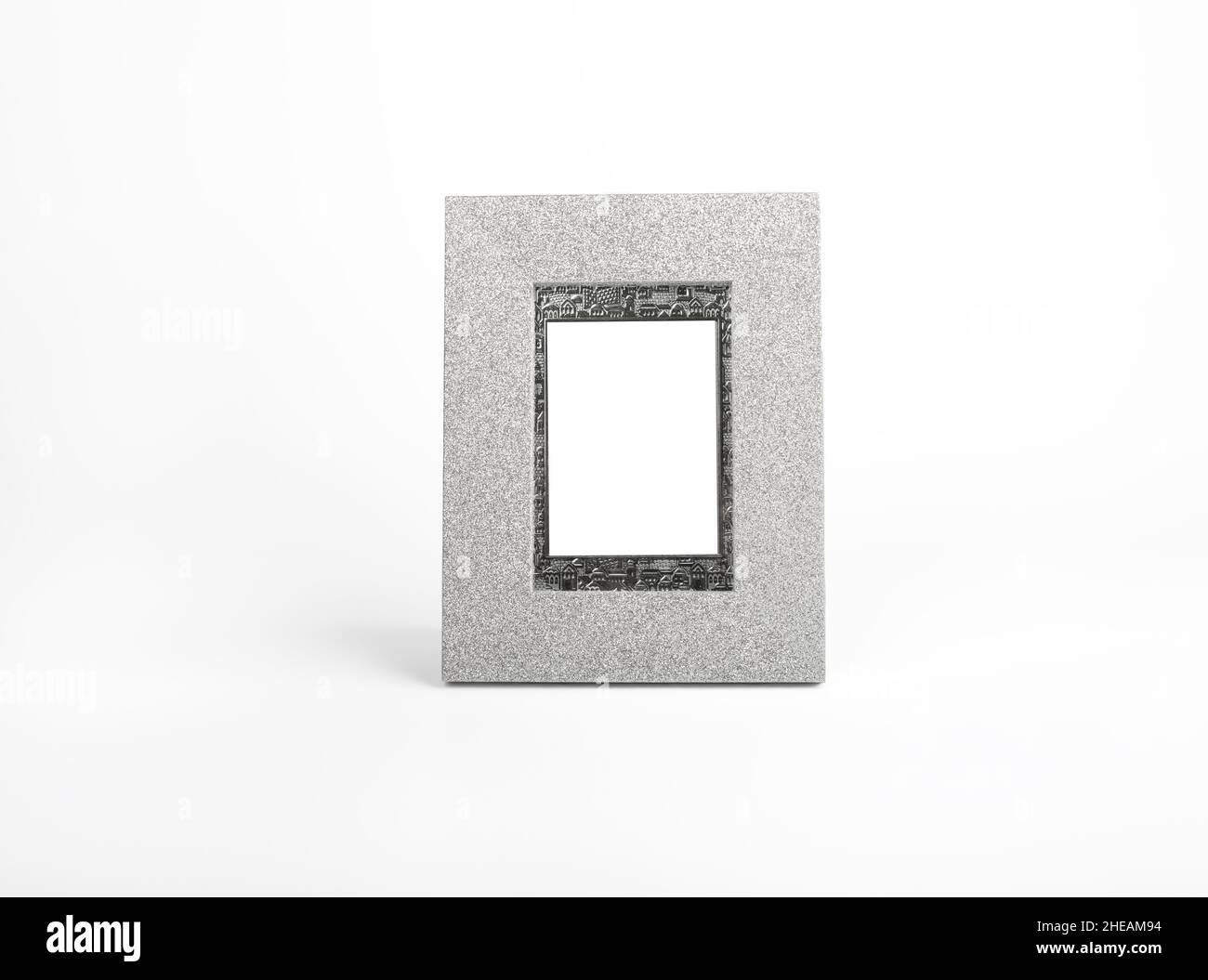 Blank shining silver picture frame with clipping path on white ...