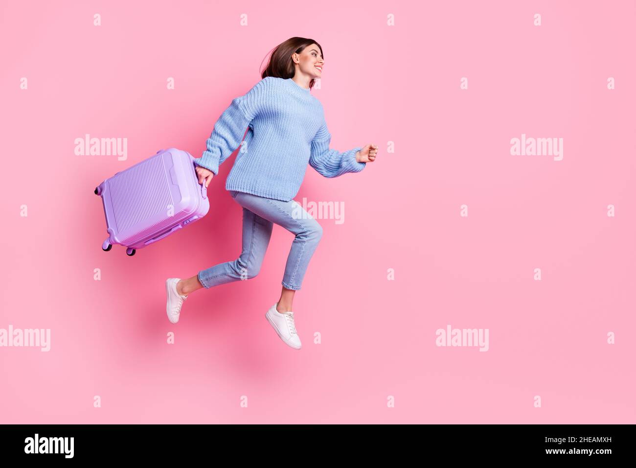 Full length body size view of attractive cheerful motivated girl ...