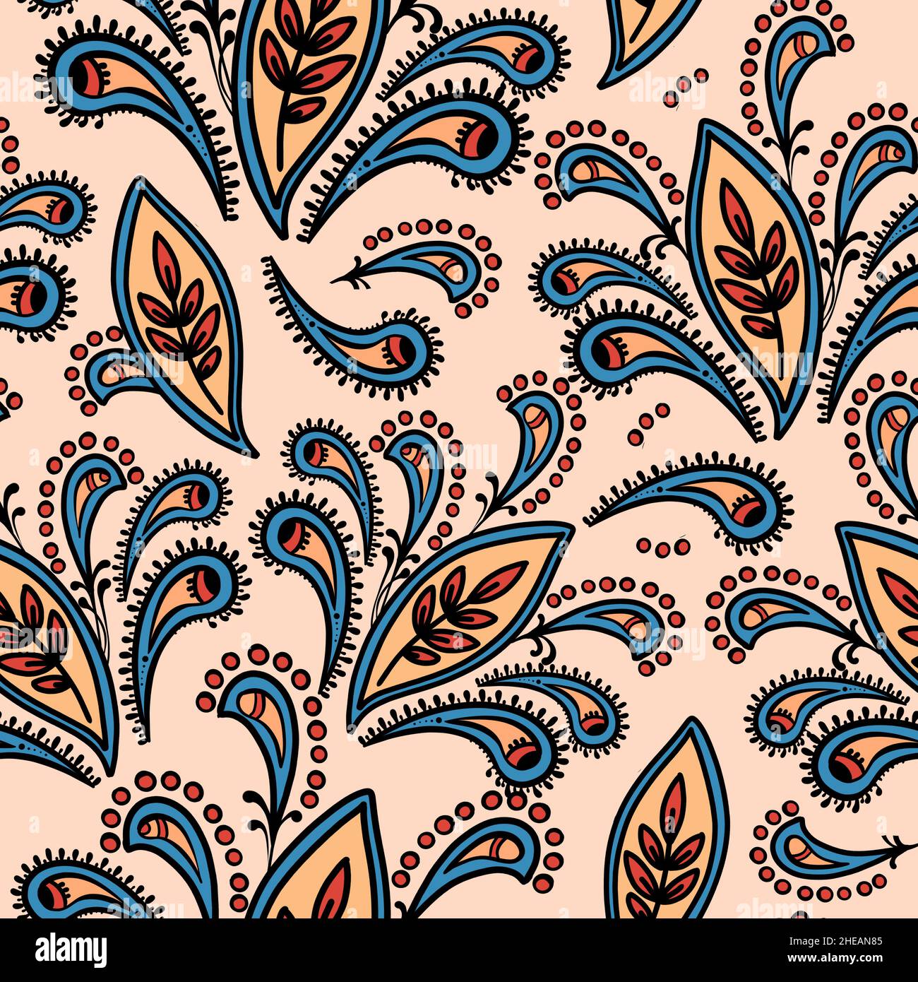 Illustration raster seamless paisley pattern with patterns on a beige ...