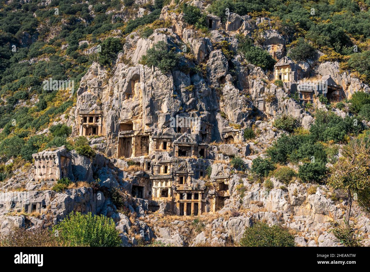 famous complex of rock tombs in the ruins of Myra of Lycia Stock Photo ...