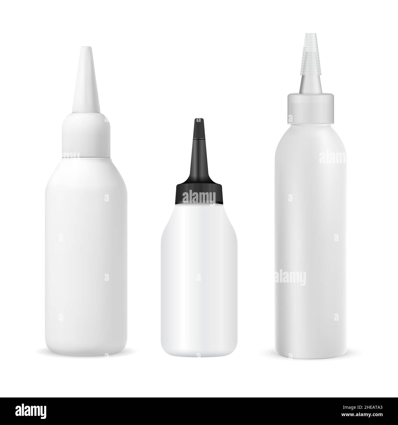 Dye hair color tube mockup. Hair paint bottle set. Realistic glossy ...