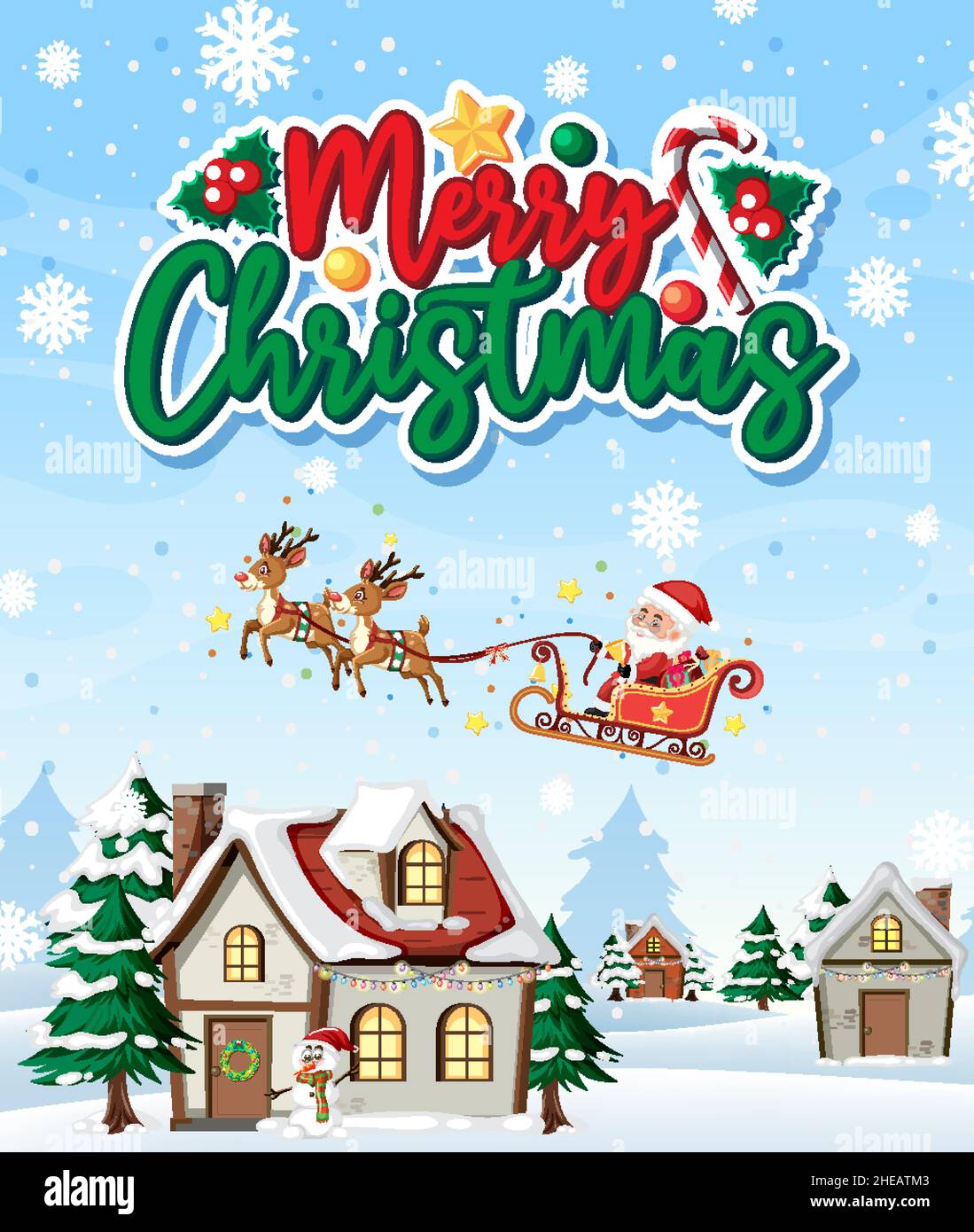 Merry Christmas card template with Santa on sledge illustration Stock ...