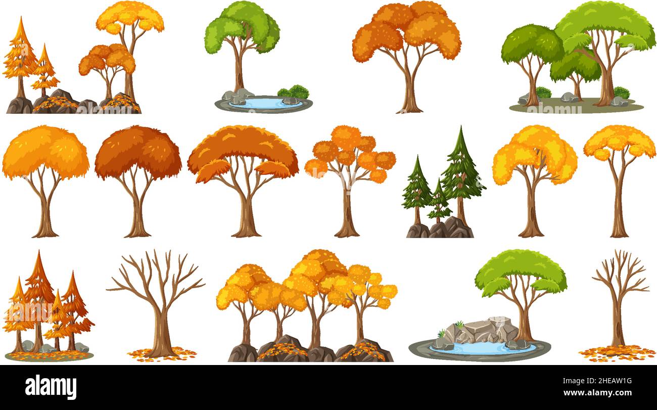 Set of four seasons trees and nature objects illustration Stock Vector ...
