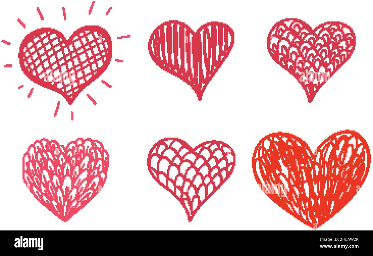 Set of different heart patterns in doodle style illustration Stock ...