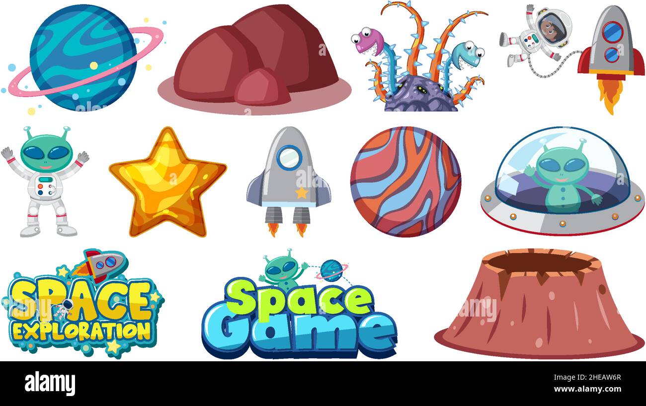 Set of isolated fantasy space objects illustration Stock Vector Image ...