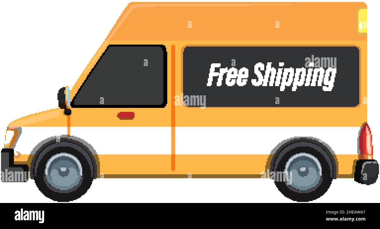 Yellow delivery van in cartoon style illustration Stock Vector Image ...