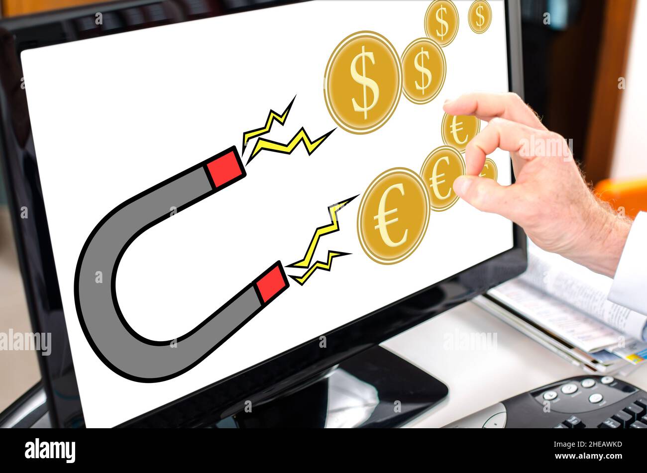 Money attraction concept shown on a computer screen Stock Photo - Alamy
