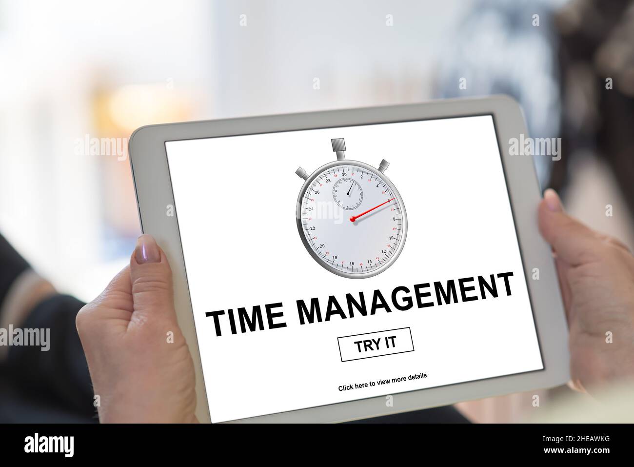Tablet screen displaying a time management concept Stock Photo - Alamy