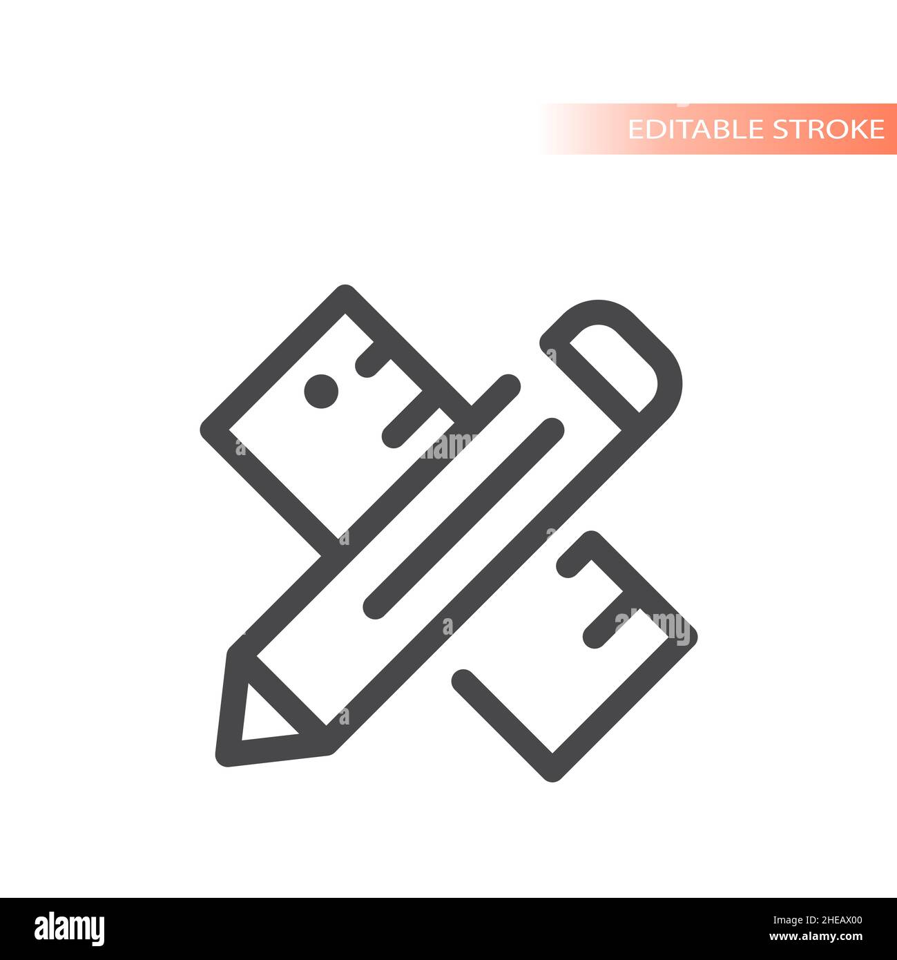 Ruler and pencil crossed vector icon. Outlined, editable stroke symbol ...