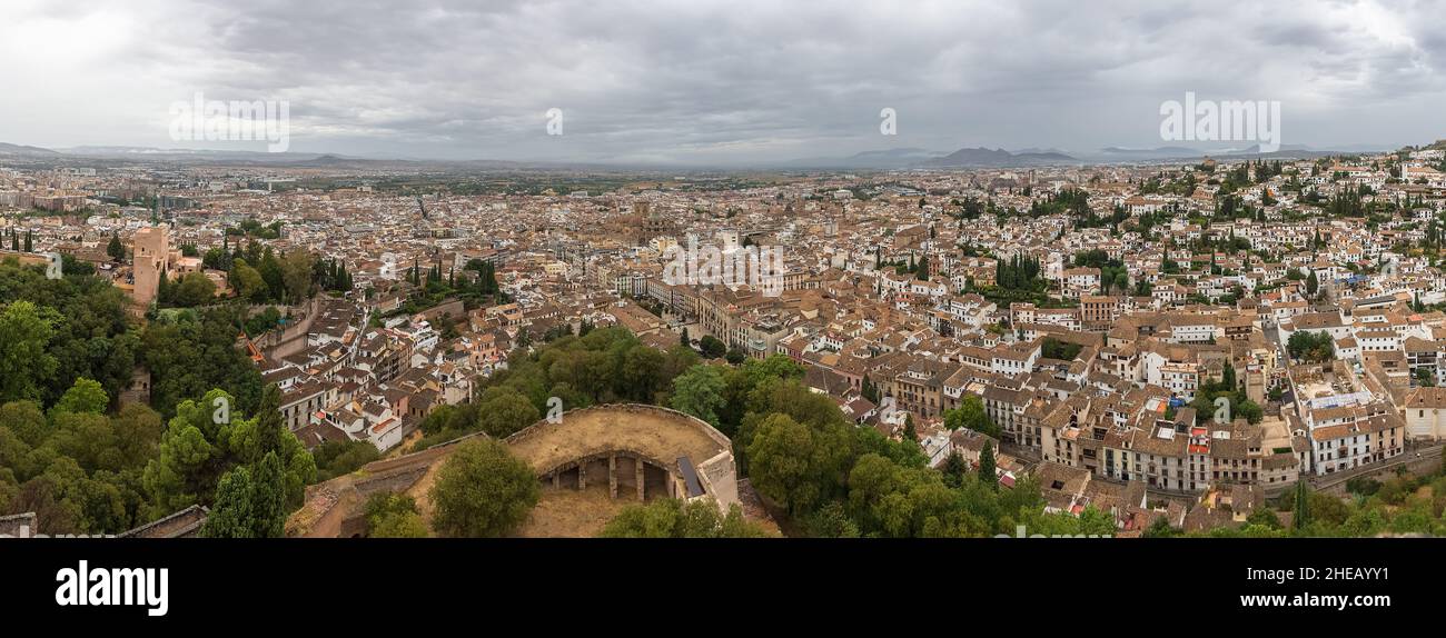 Granada Spain - 09 14 2021: Aerial view at the main Granada cityscape ...
