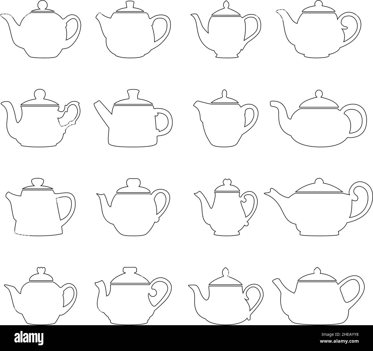 Set of outlines of teapots, vector illustration Stock Vector Image ...