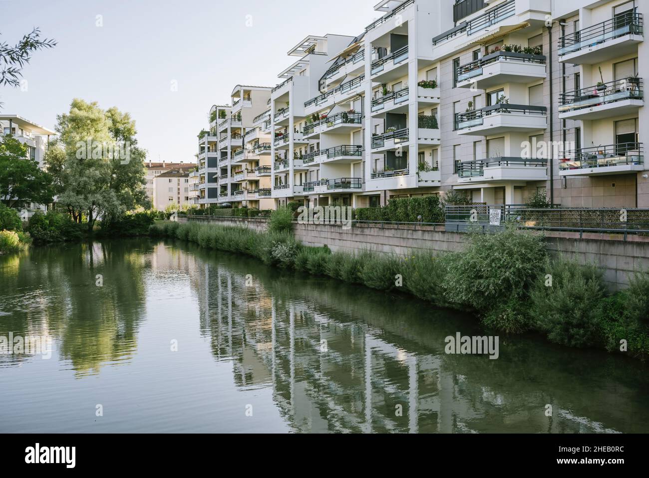 Horizontal image of modern apartment with terraces balconies building ...