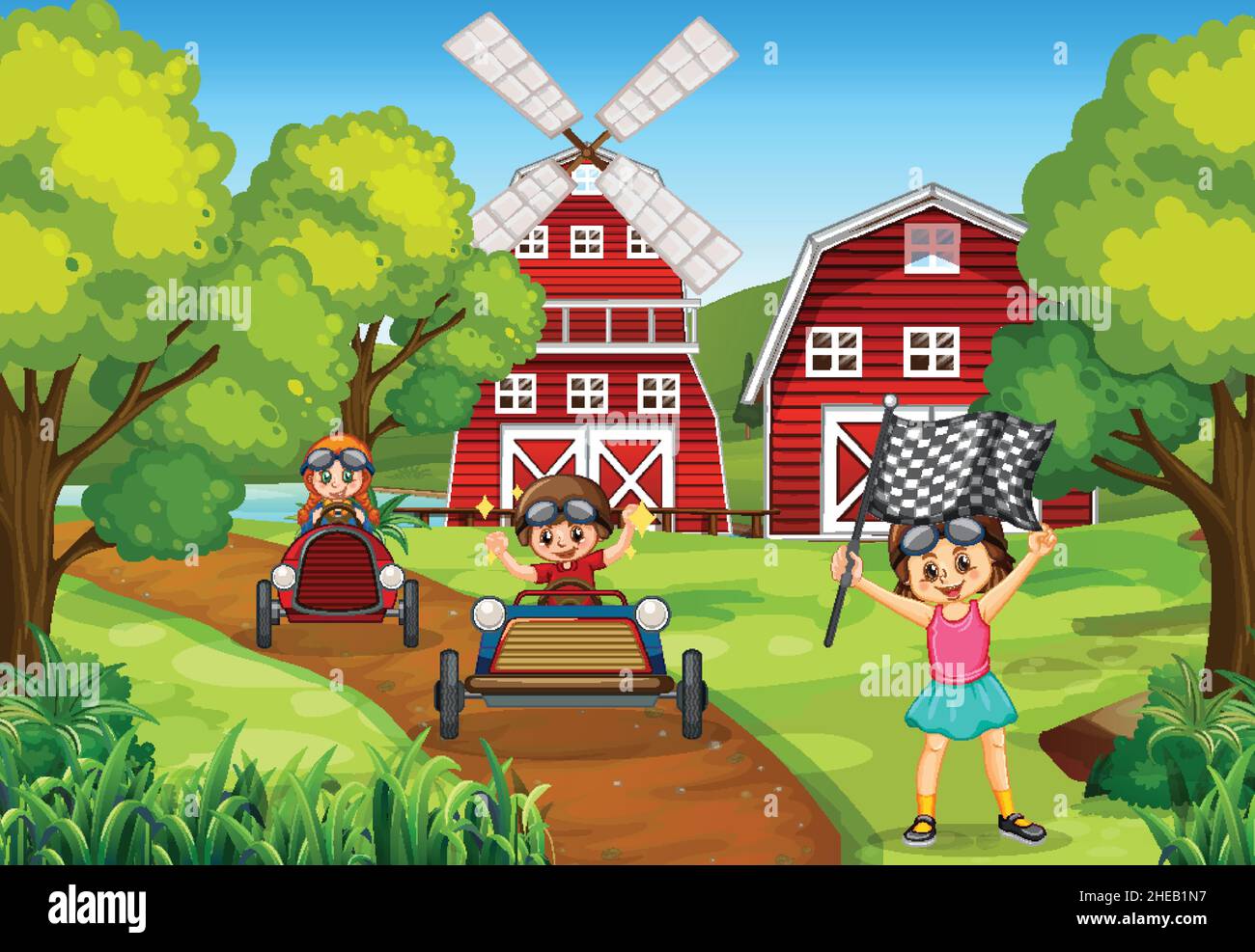Park scene with children using technology devices illustration Stock ...