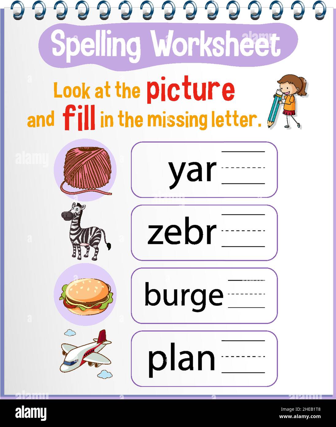 Spelling worksheet template for kids illustration Stock Vector Image ...