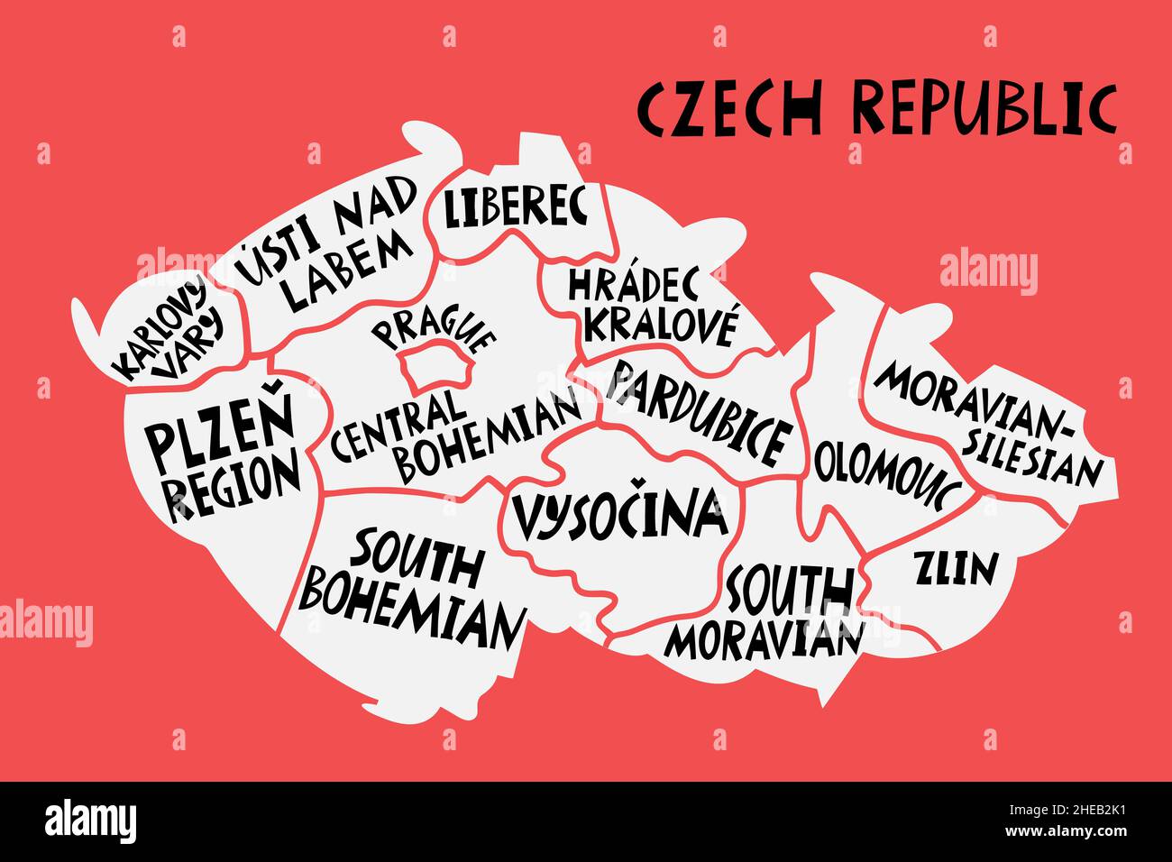 Vector hand drawn stylized map of Czechia regions. Travel illustration ...