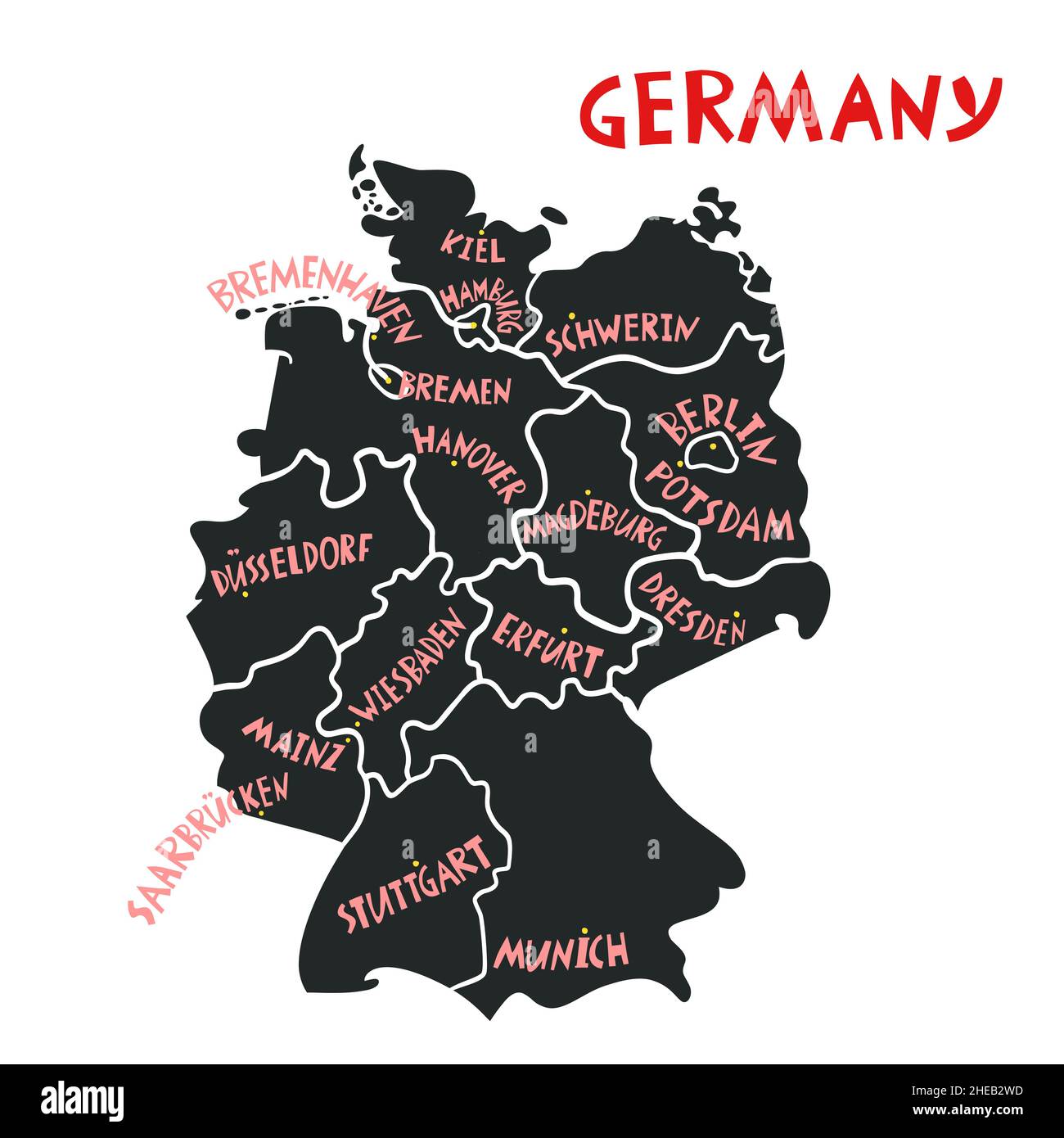 Vector hand drawn stylized map of Germany cities. Travel illustration ...