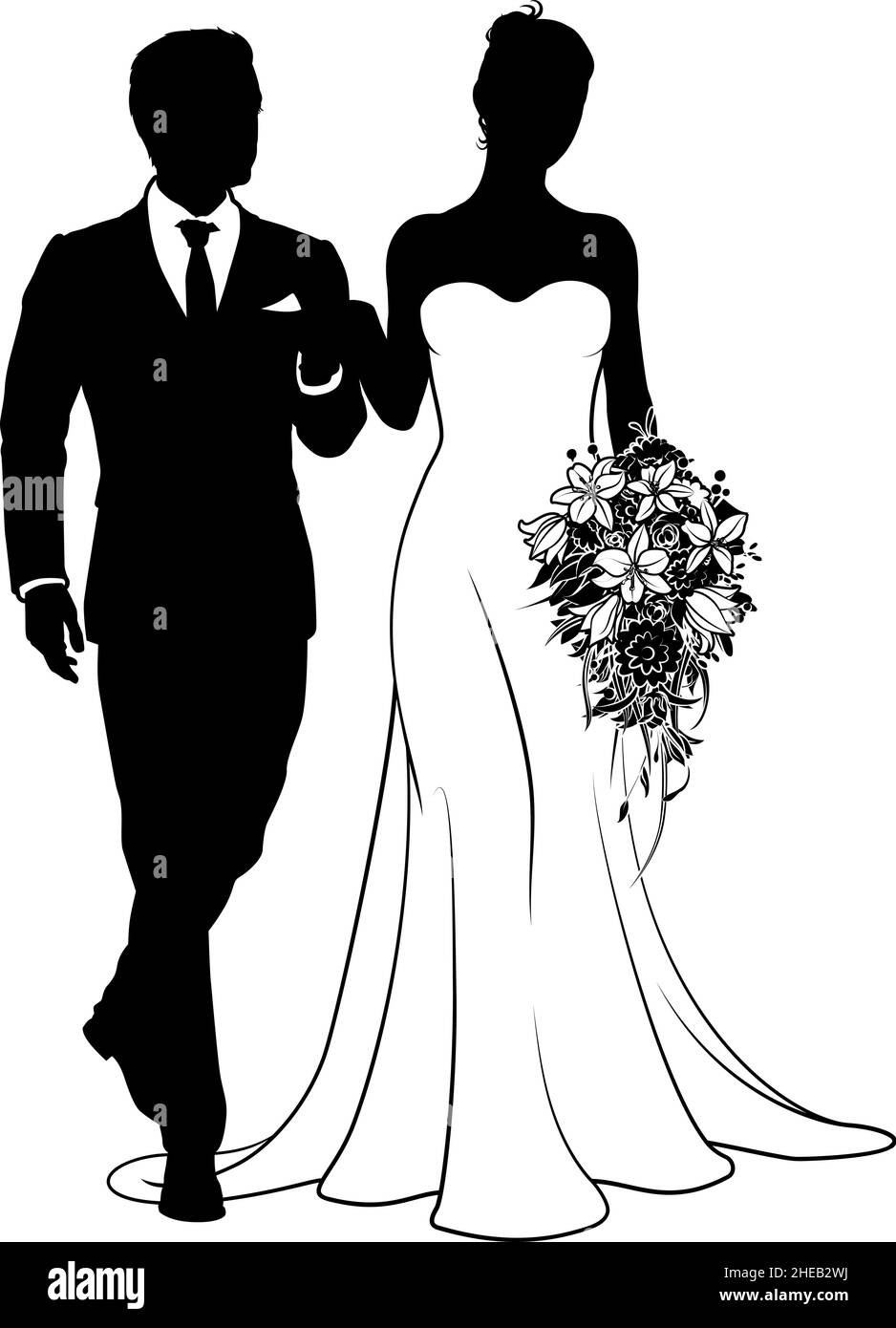 Bride And Groom Couple Wedding Dress Silhouettes Stock Vector Image