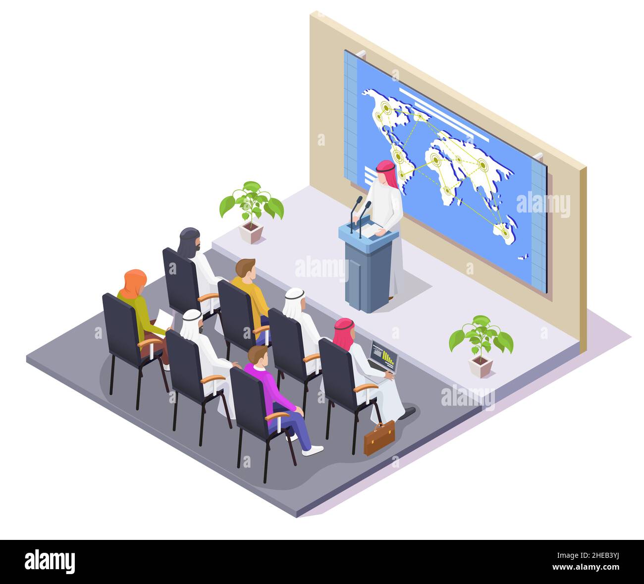 Arab businessman conference, meeting, vector isometric illustration ...