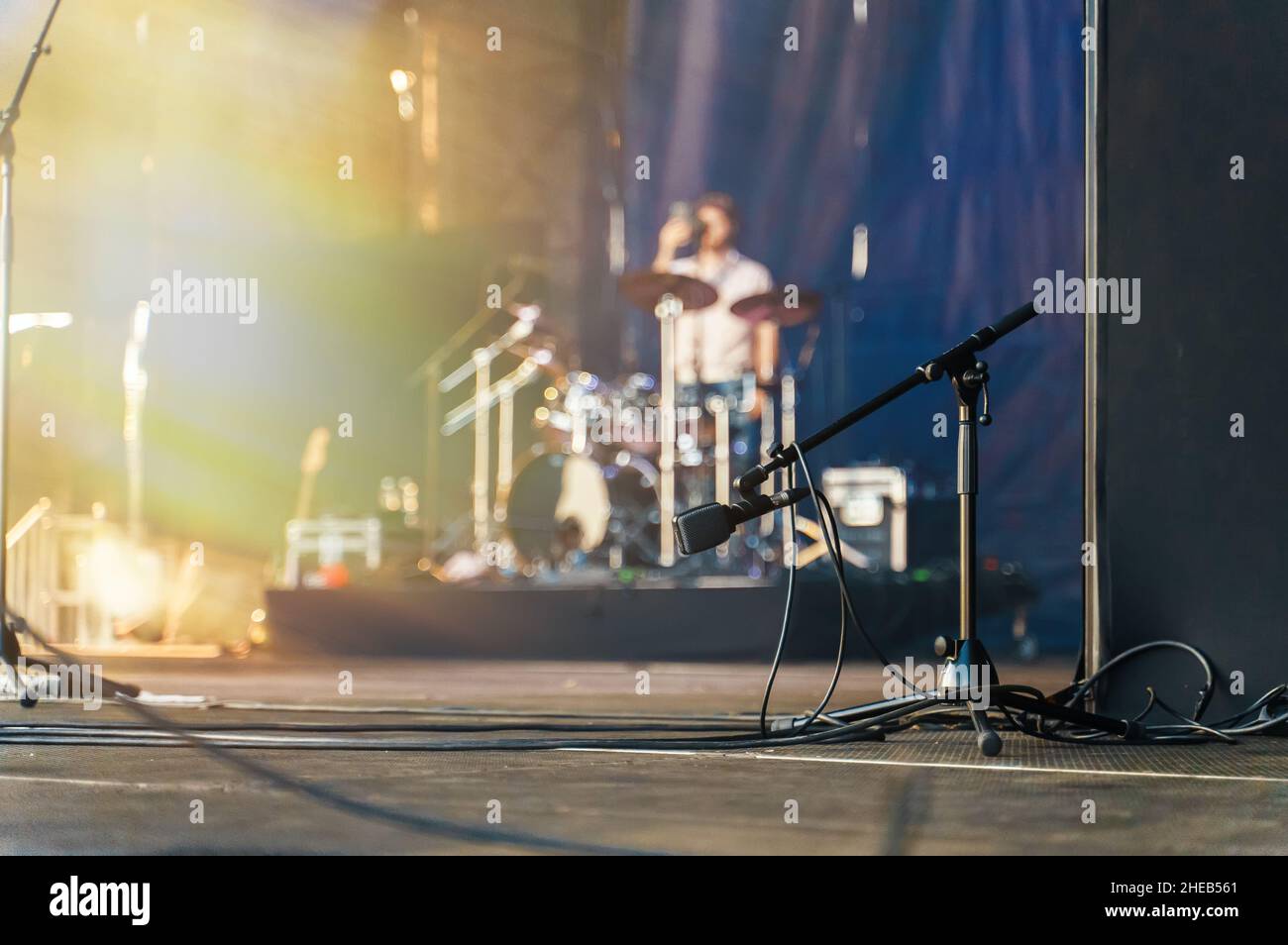 Microphone on stage for audience recording. Miking the audience Stock ...