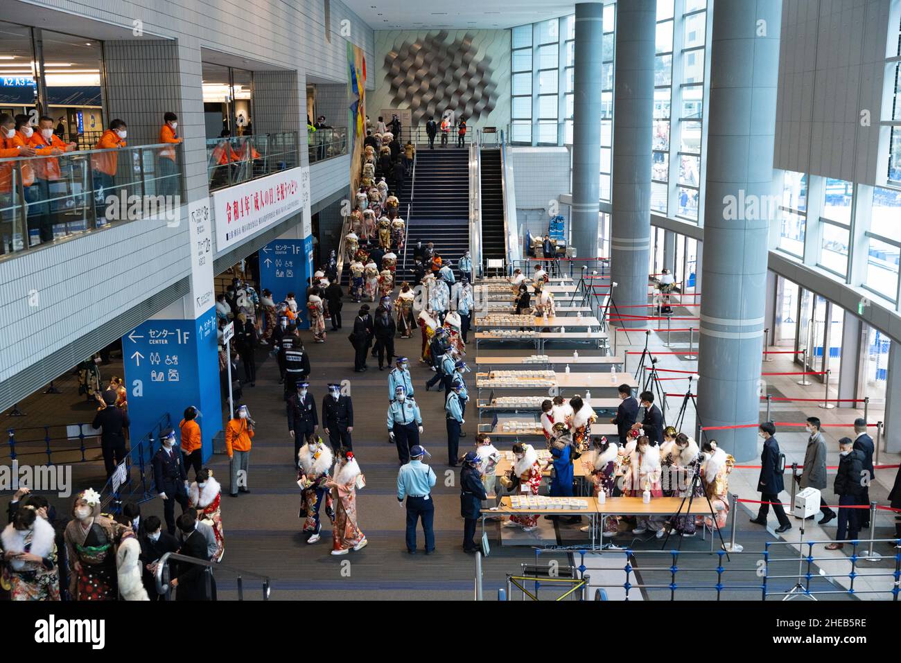 Participants go through the hand sanitation area before Seijinshiki ...