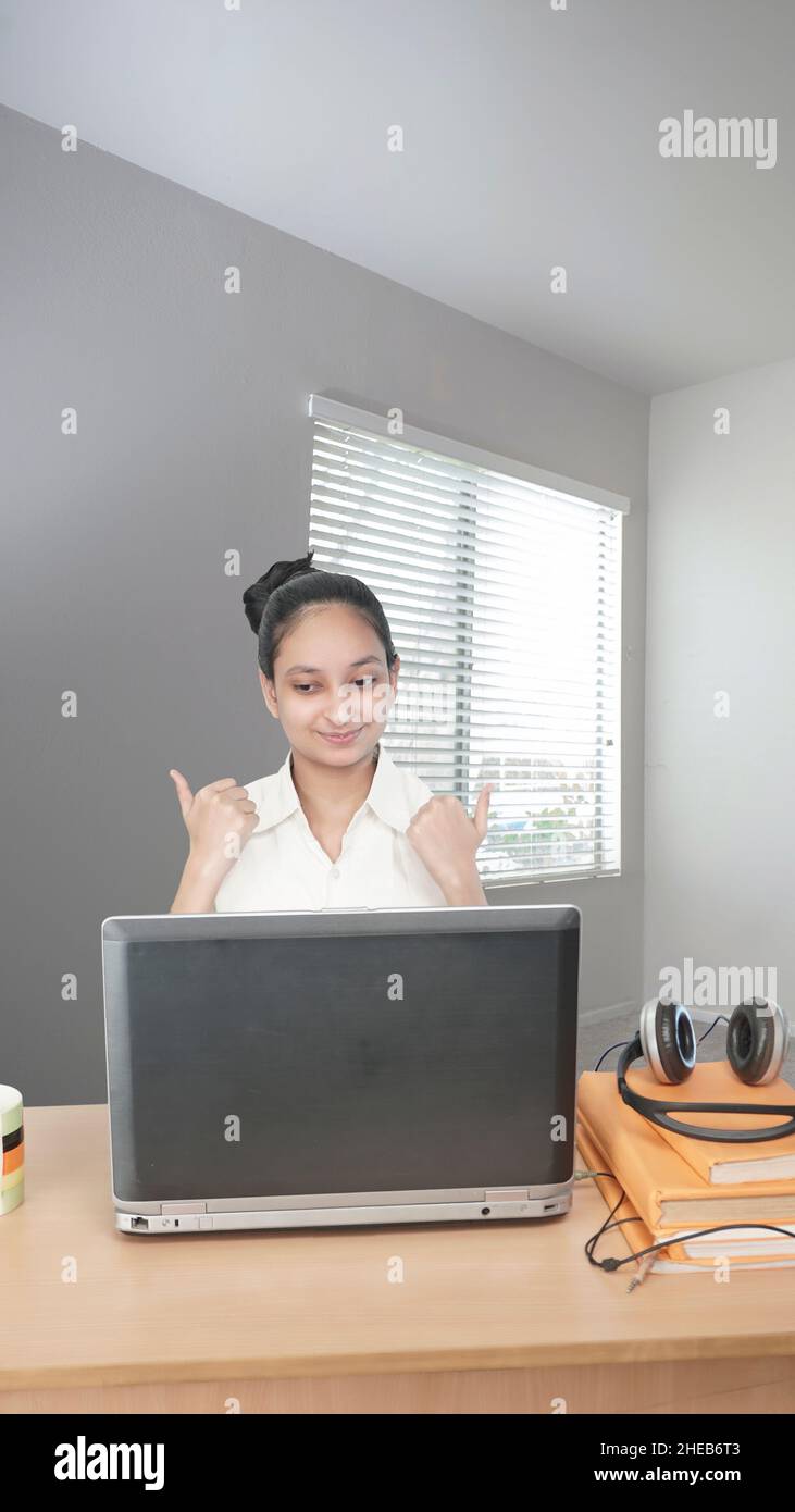 Young Girl Student Filling Success, Home Studying, Distance Education ...