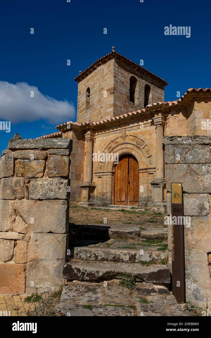 Romanesque church of Santiago Apostol in Cezura in Palencia Stock Photo ...
