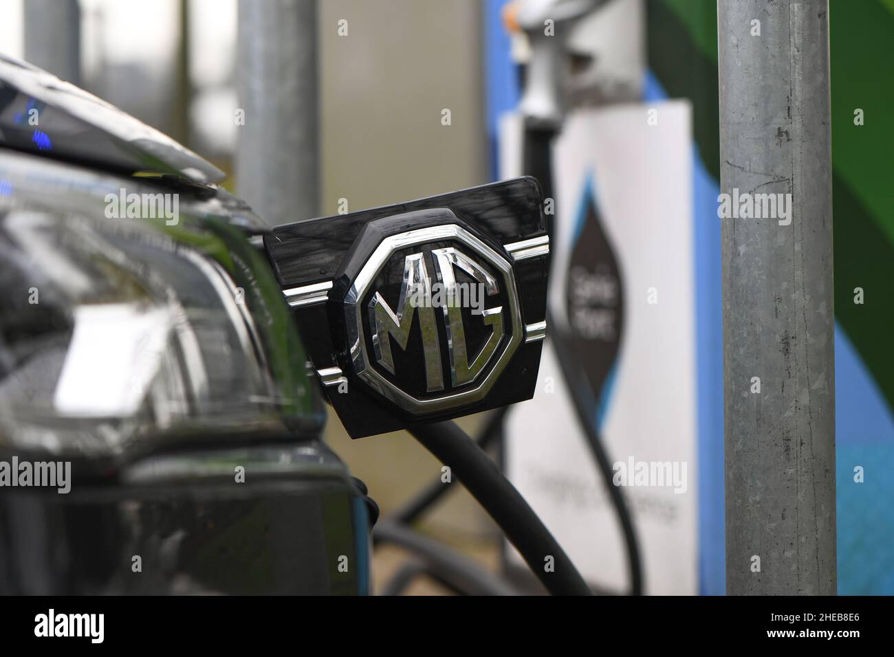 MG EV long range estate charging at a Genie point charge point at ...