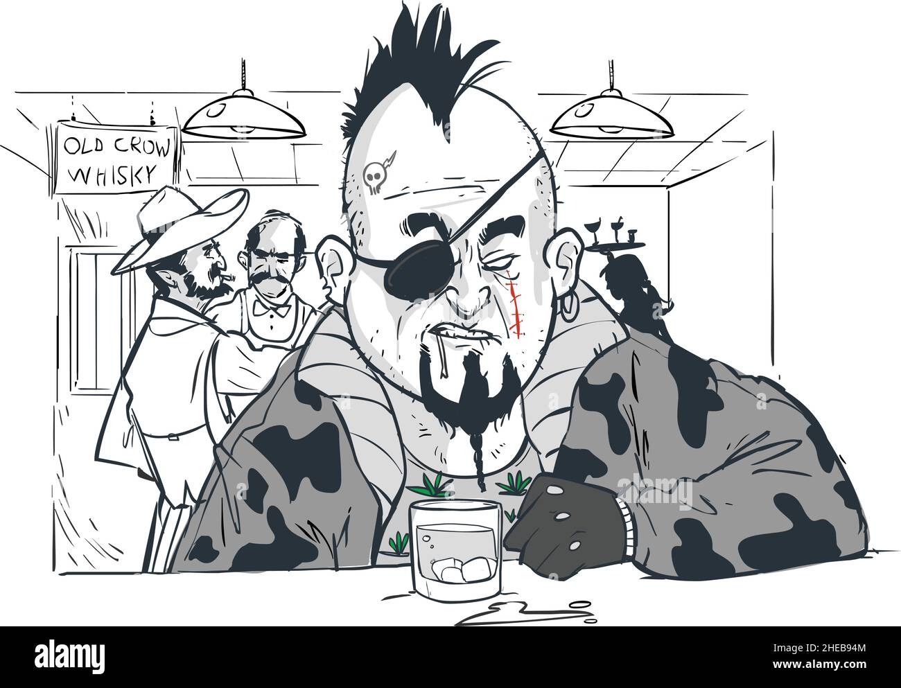 Vector illustration of vagrant man sitting at the bar Stock Vector ...