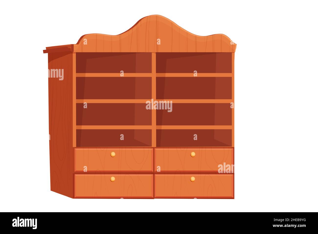 Bookcase wooden furniture, empty bookshelf in cartoon style isolated on ...