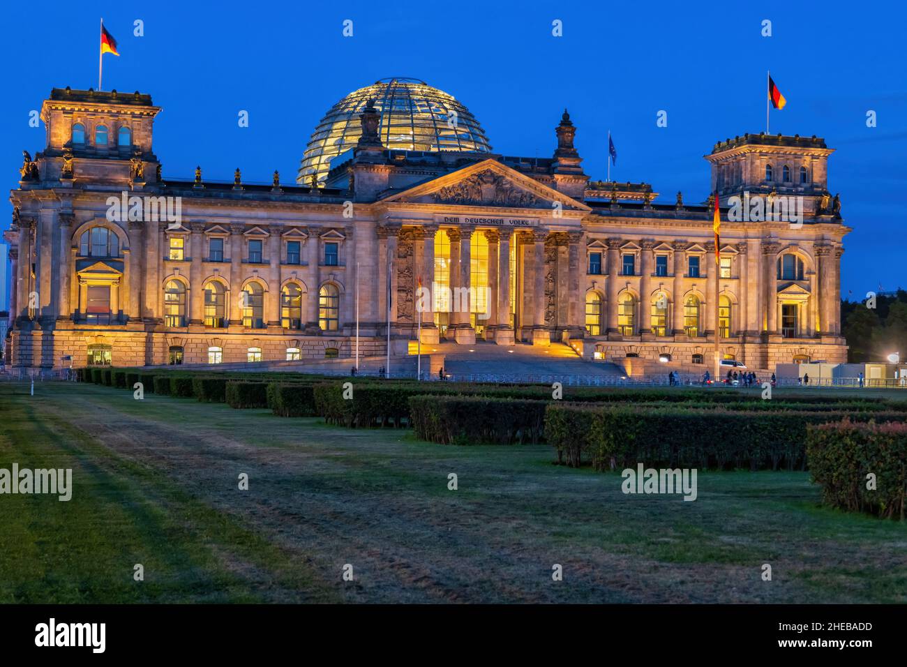 The Reichstag illuminated at night in city of Berlin, Germany. Historic ...