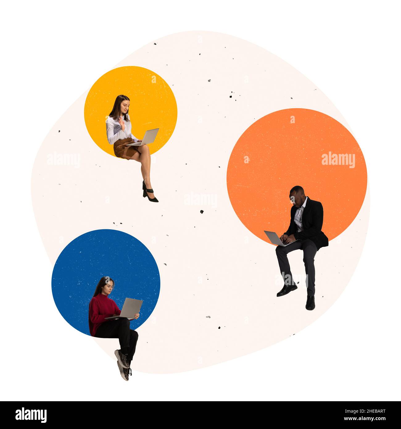 Creative design. Contemporary art collage of employees working with ...