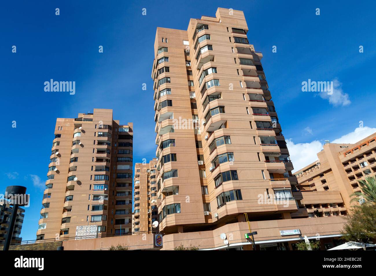 Apartment blocks on the seafront in centre of Fuengirola, Costa del Sol ...