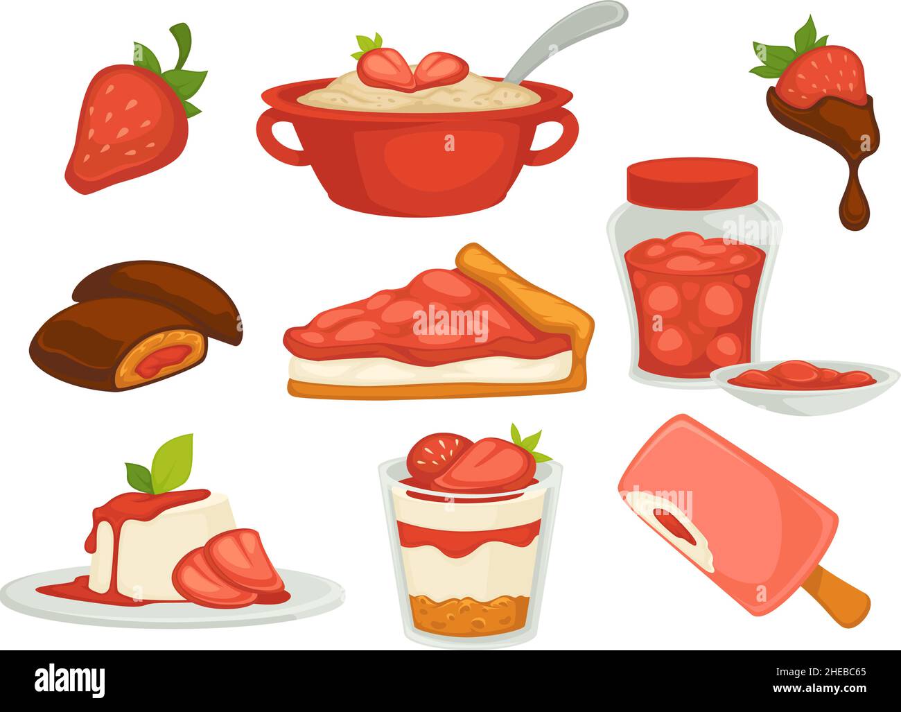 Strawberry based food and dishes sweet desserts Stock Vector Image ...