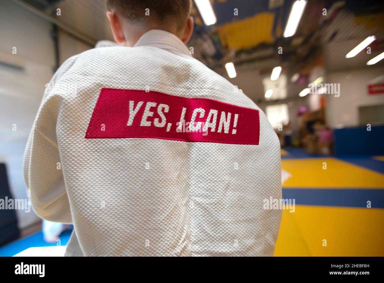The little boy's kimano says: Yes, I can. Judo sports for children ...