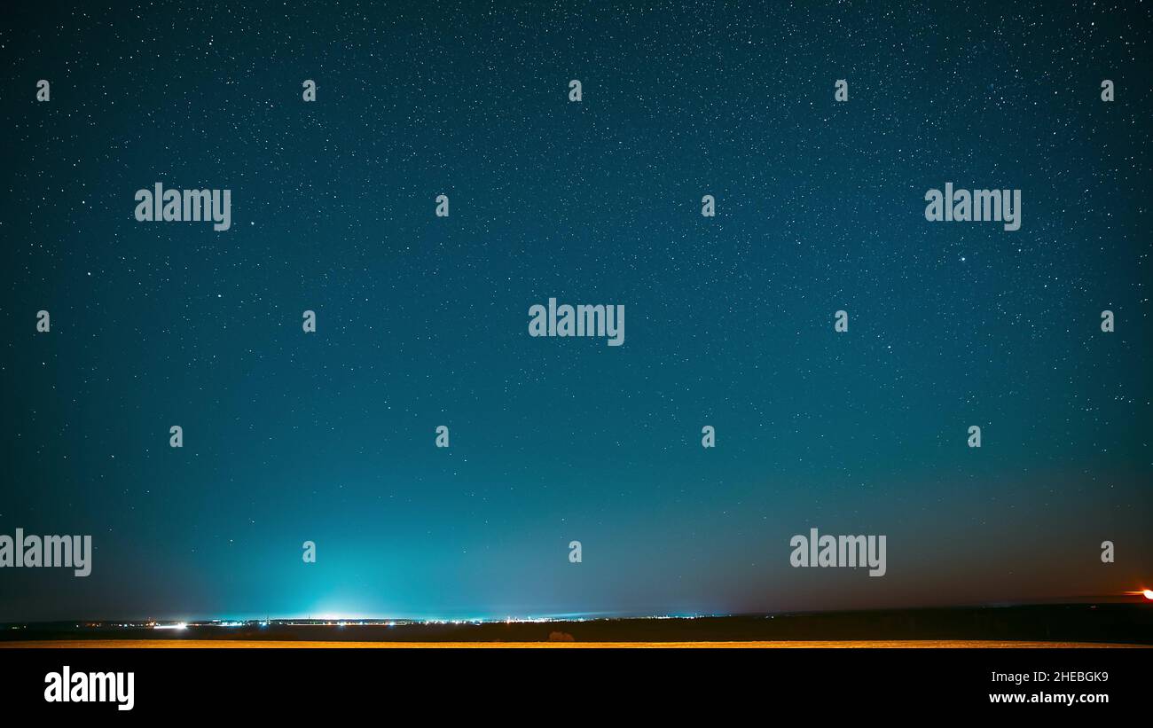 Blue Scenery Background Night Starry Sky Glowing Stars. Scenic Bright ...