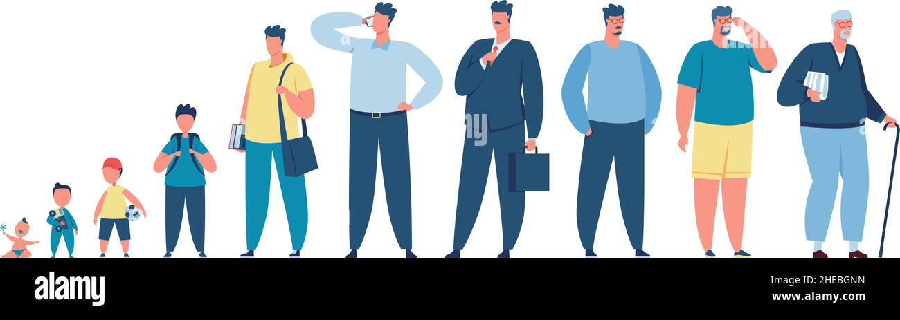 Man in different ages, newborn, child, teenager, adult. Male character ...