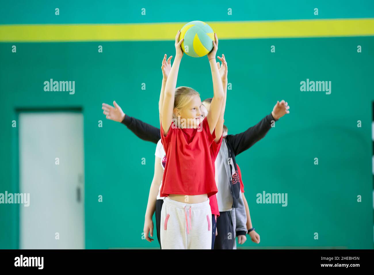 Open physical education lesson. The boy participates in a sports day ...