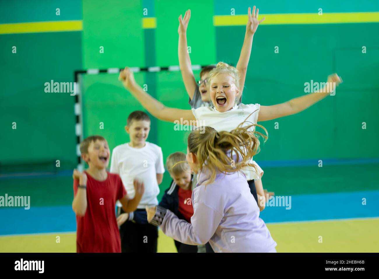 Open physical education lesson. The boy participates in a sports day ...