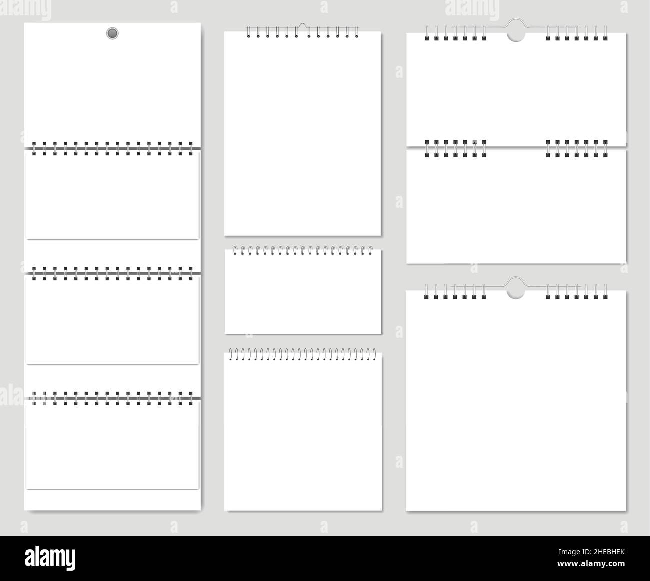 Wall calendar mockup, blank calendars templates with spring binding ...