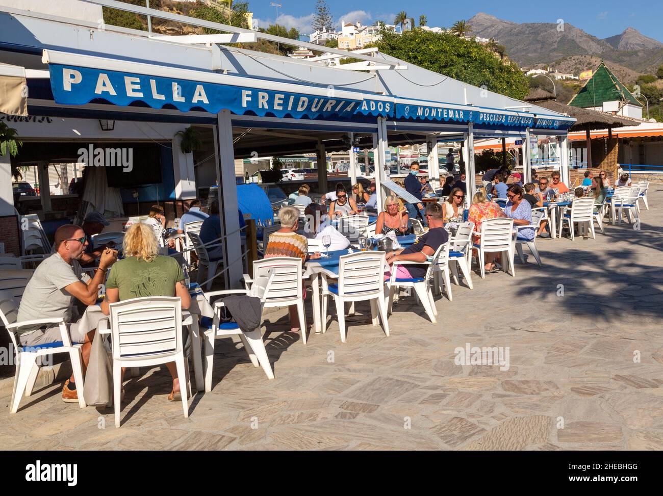 Seafood fish and paella beach restaurant, Playa de Burriana, Nerja ...