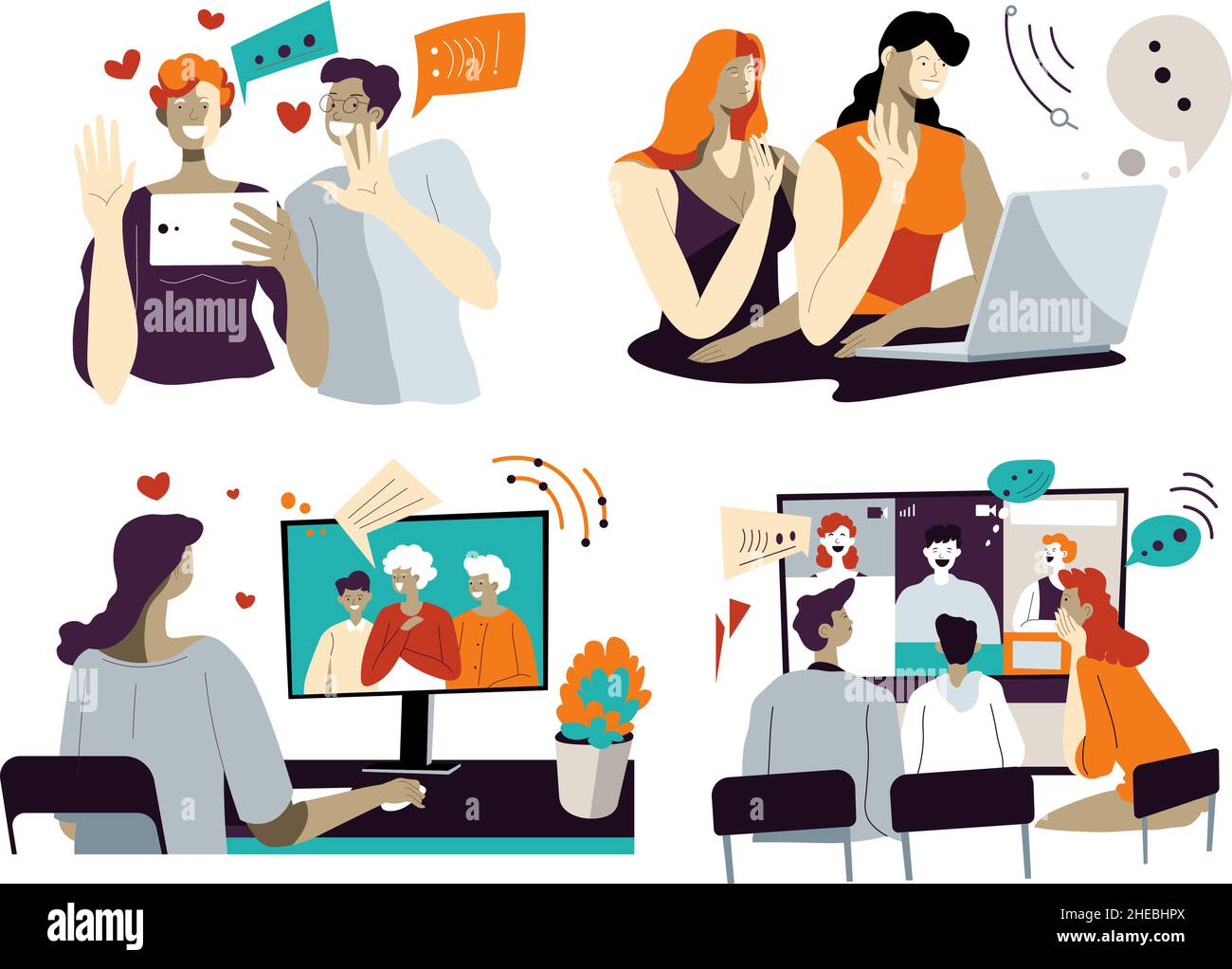 People chatting online and using video application Stock Vector Image ...