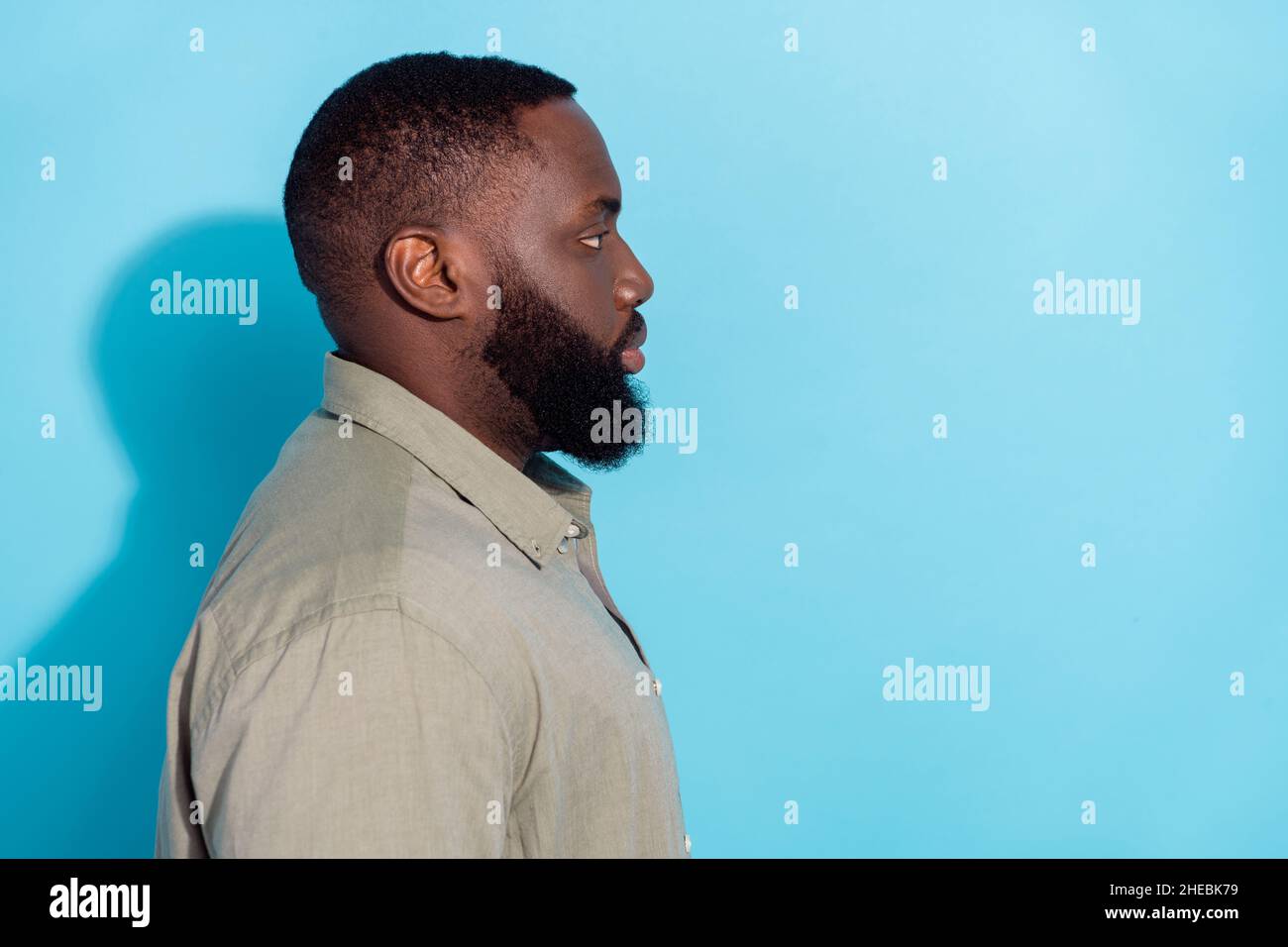 Profile side photo of young african man confident look empty space ...