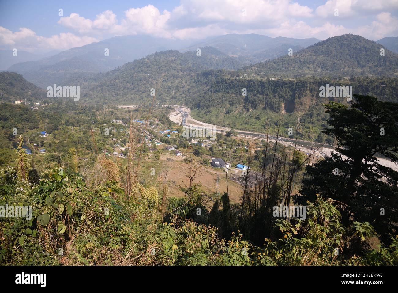 River Jaldhaka (India-Bhutan border) from Gairibas viewpoint on Khunia ...