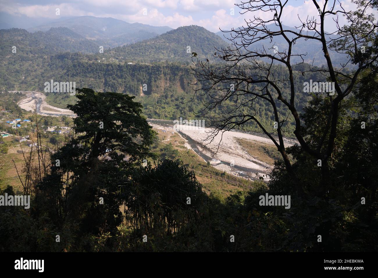 River Jaldhaka (India-Bhutan border) from Gairibas viewpoint on Khunia ...