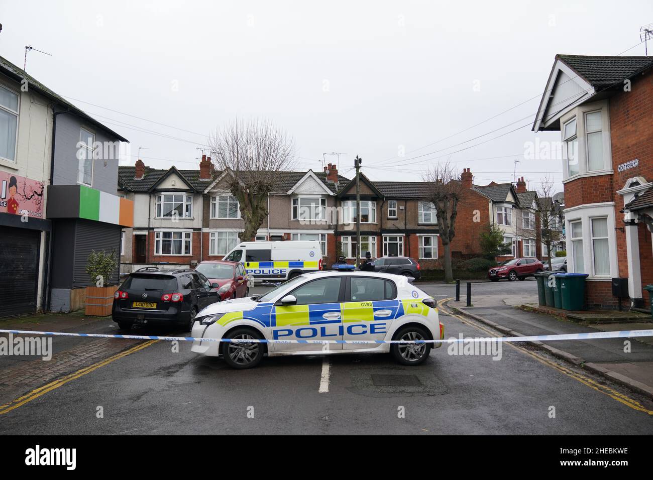 The road is cordoned off near Earlsdon Avenue North, Coventry, where ...