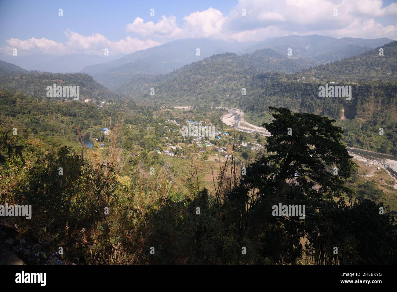 River Jaldhaka (India-Bhutan border) from Gairibas viewpoint on Khunia ...
